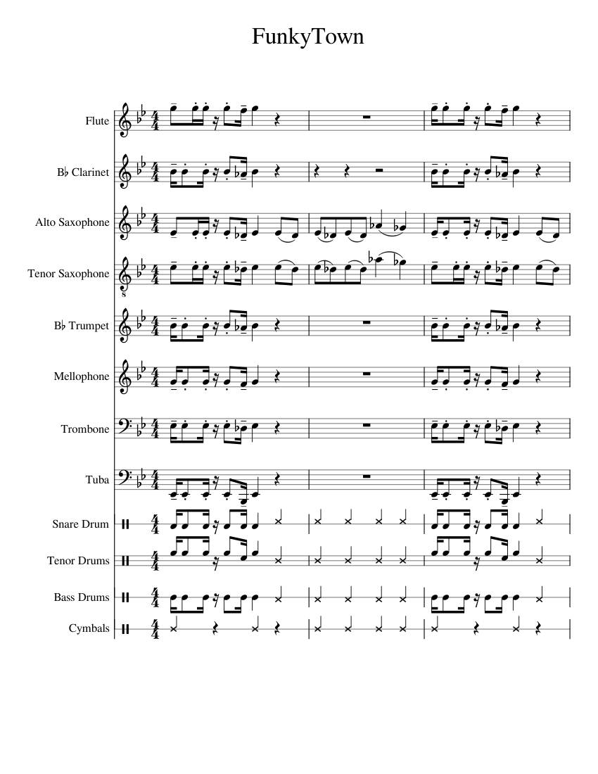 FunkyTown Sheet music for Trombone, Tuba, Mellophone, Flute & more ...