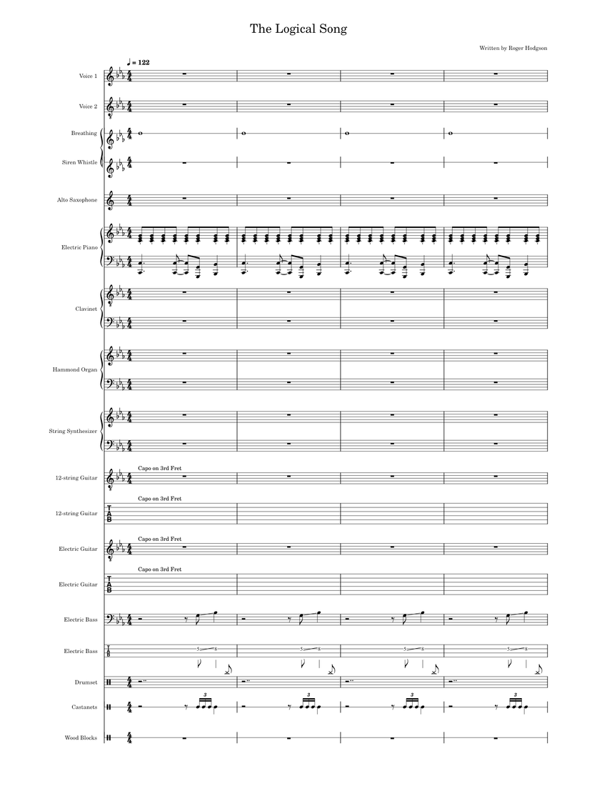The Logical Song – Supertramp Sheet Music and Tab for Piano, Organ ...