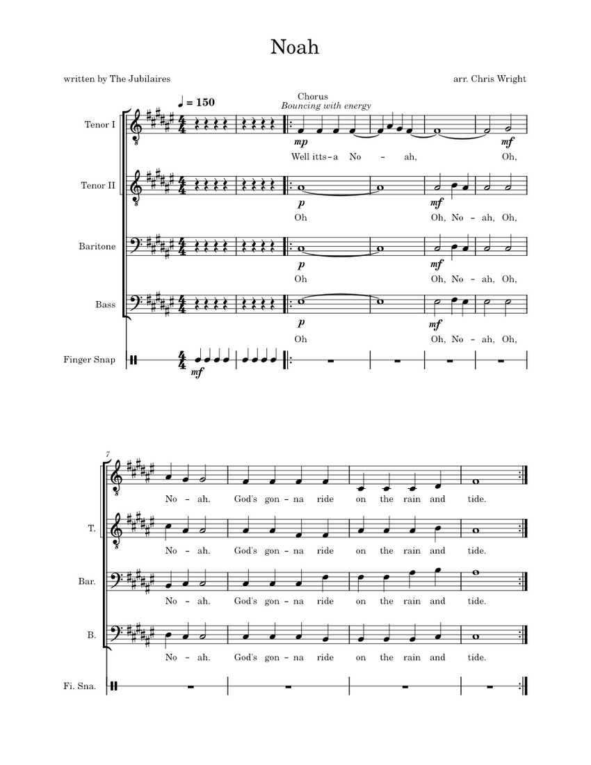 Noah Sheet music for Tenor, Bass voice, Baritone, Snap (Men’s Choir ...