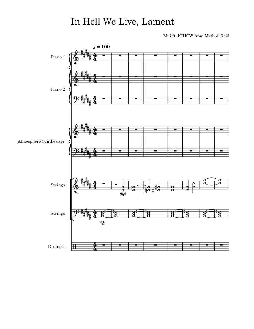 In Hell We Live, Lament Sheet music for Piano, Drum group, Strings group, Synthesizer (Mixed ...