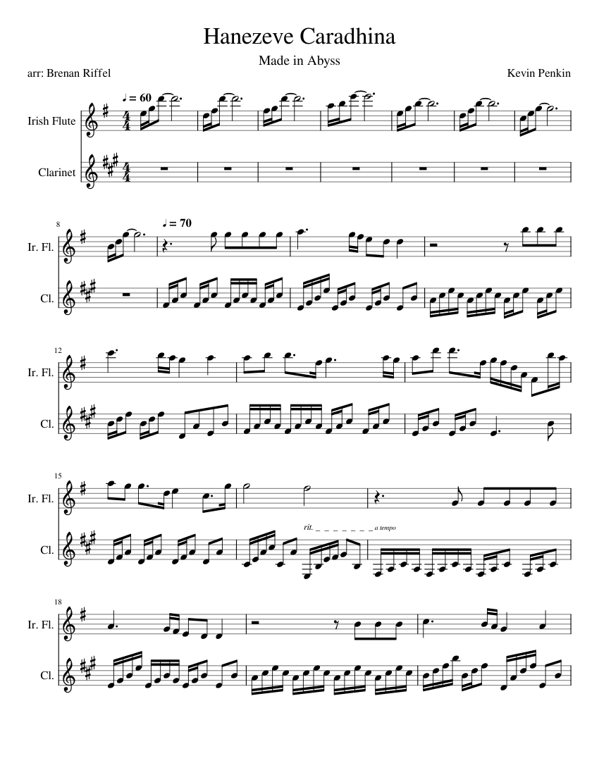 Hanezeve Caradhina-Flute and Clarinet Duet Sheet music for Clarinet other, Flute other (Woodwind ...