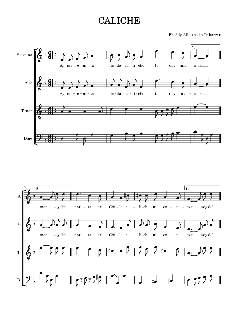 Caliche – Canciones Populares CALICHE Sheet music for Soprano, Alto ...
