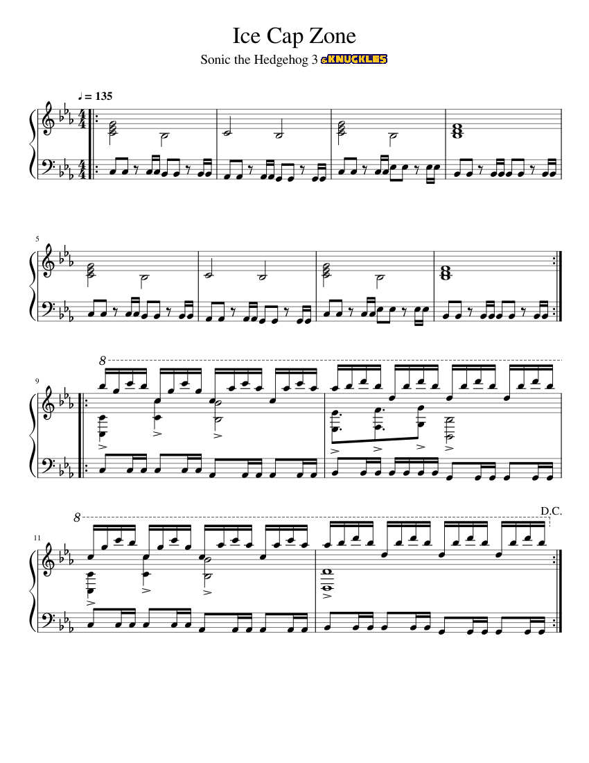 Sonic The Hedgehog 3 & Knuckles - Ice Cap Zone (act 1) Sheet Music for ...