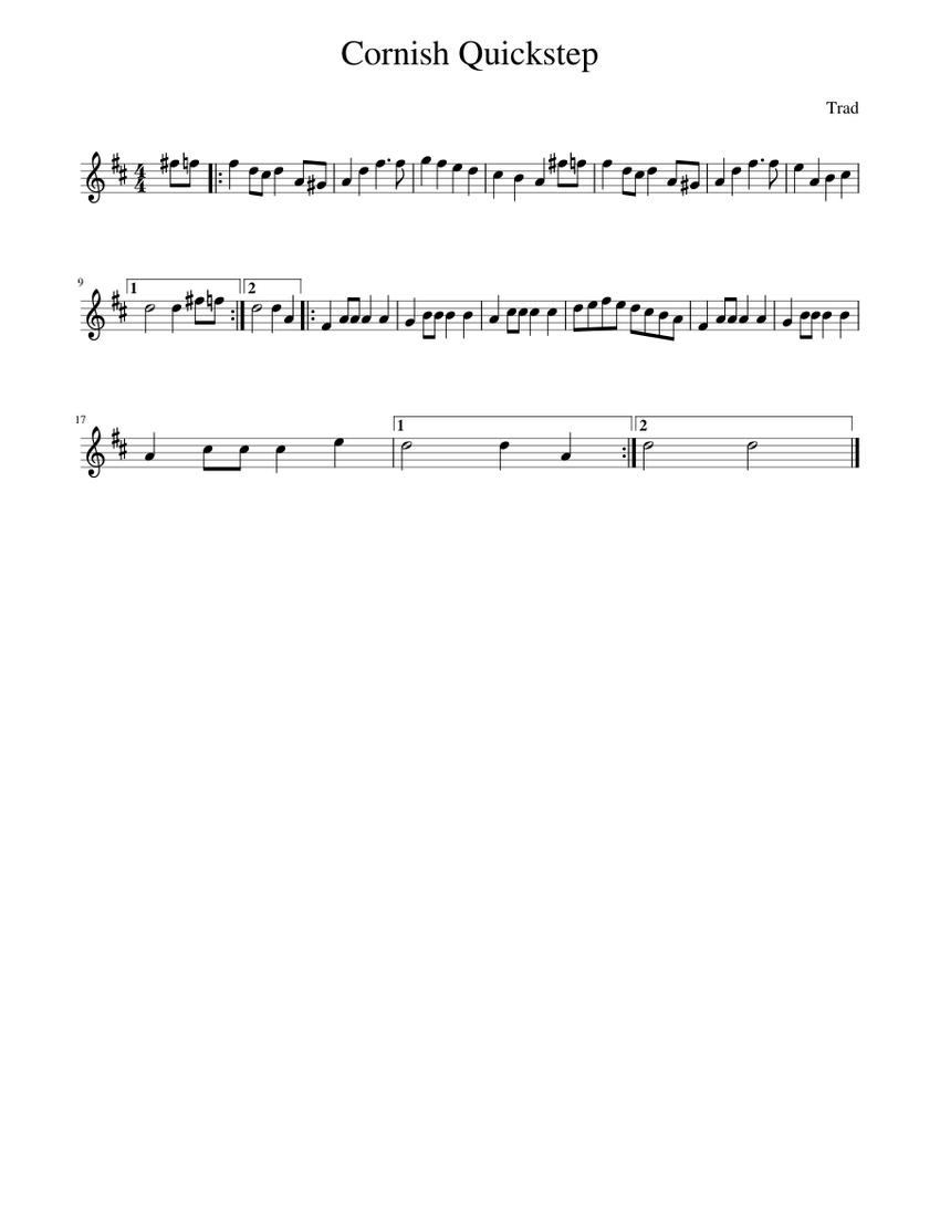 Traditional music - Cornish Quickstep Sheet music for Piano (Solo ...