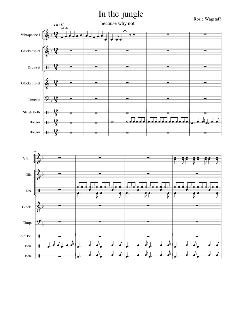 In the jungle Sheet music for Timpani, Vibraphone, Glockenspiel, Drum ...
