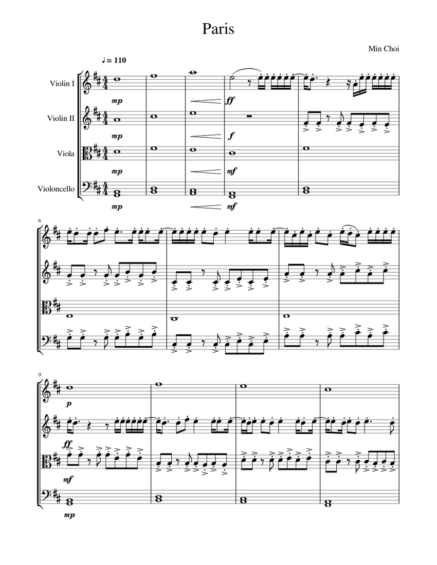 Paris Sheet music for Violin, Viola, Cello (String Quartet) | Musescore.com
