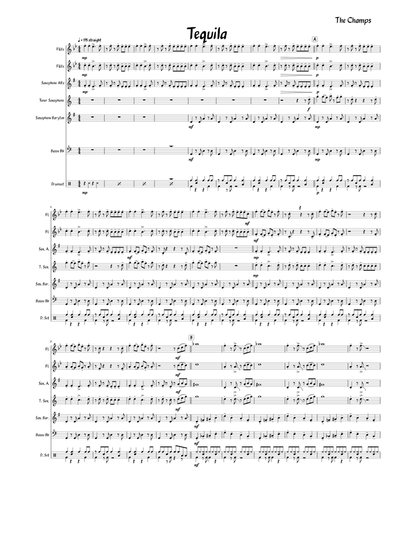 Tequila_-_T_Lucky_Chops_Version Sheet music for Flute, Saxophone alto ...