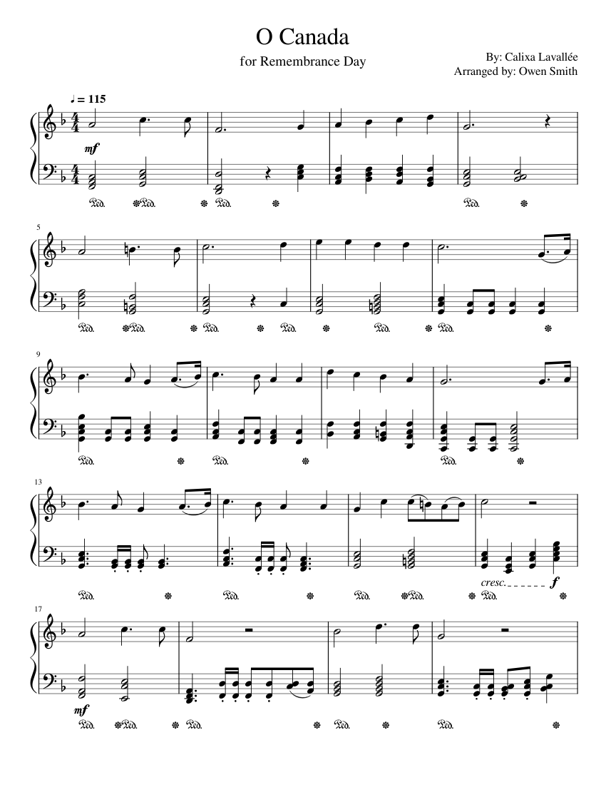 O Canada Sheet music for Piano (Solo) | Musescore.com