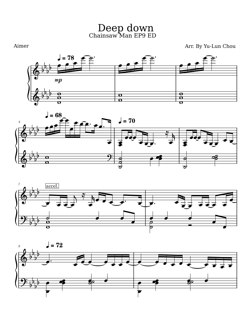 Deep down – Aimer Deep Down Arr By Yu-Lun Chou Sheet music for Piano ...
