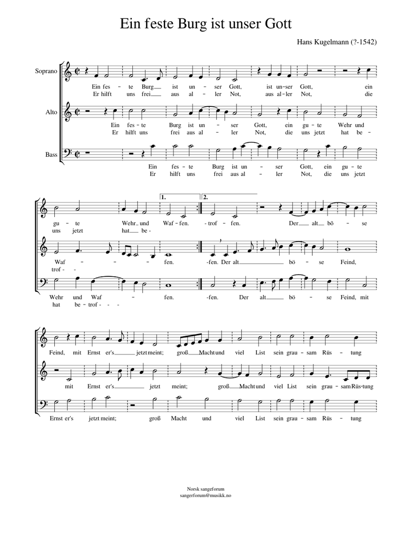 Ein feste Burg ist unser Gott Sheet music for Soprano, Alto, Bass voice ...