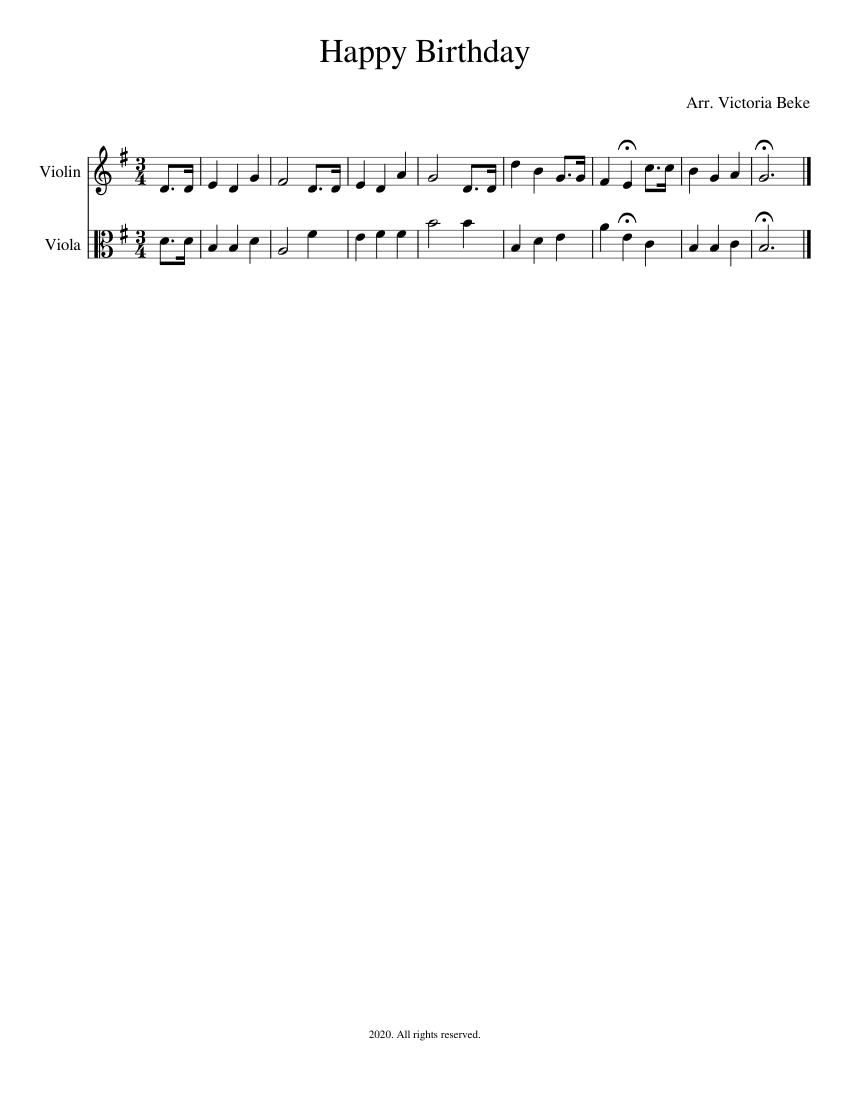 Happy_Birthday Sheet music for Violin, Viola (String Duet) | Musescore.com