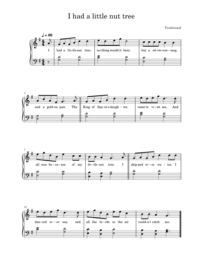 I had a little nut tree – Misc Children I had a little nut tree in G ...