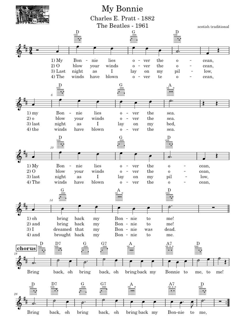 My bonnie lies over the ocean – Misc Traditional Sheet music for Vocals ...