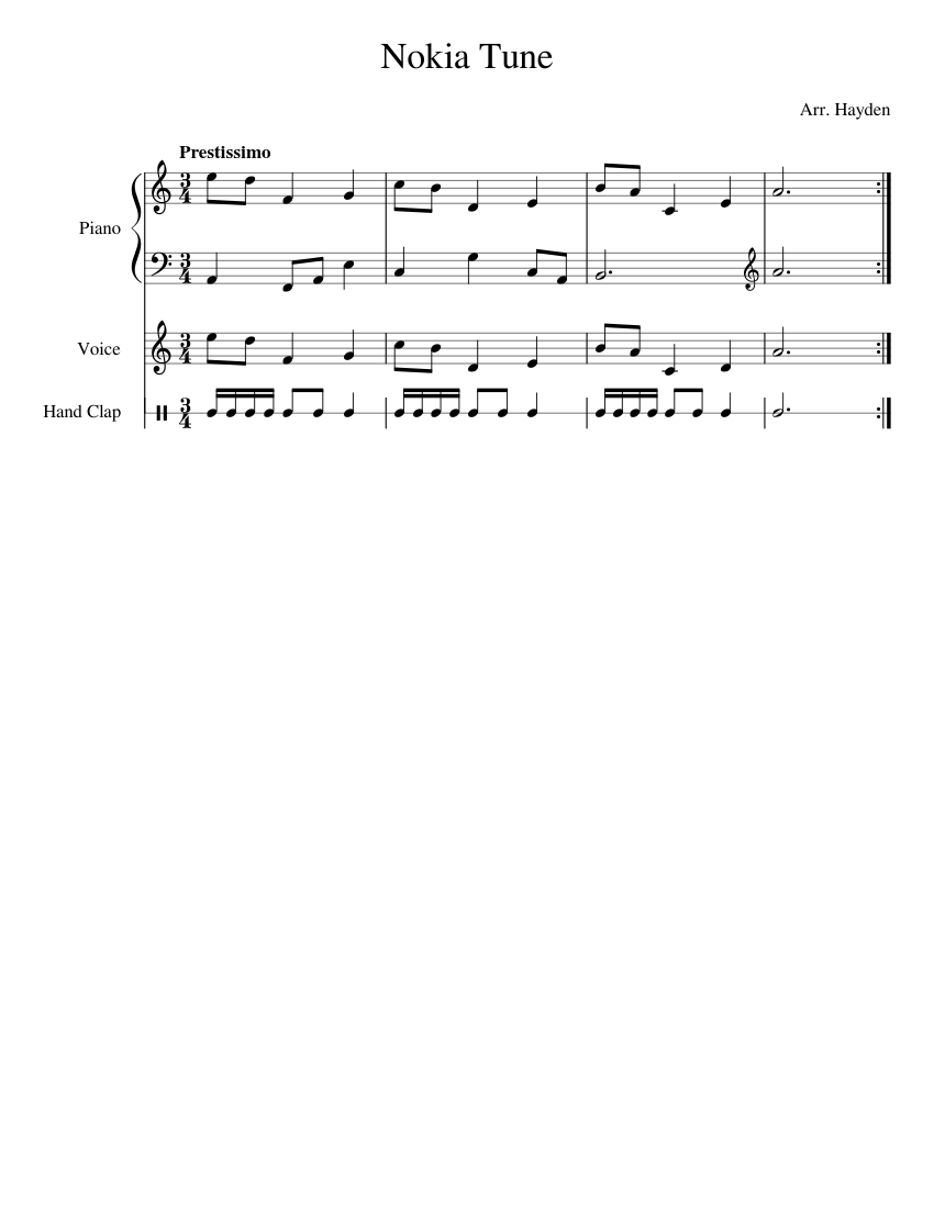 Nokia_Tune Sheet music for Piano, Vocals, Hand clap (Mixed Trio ...