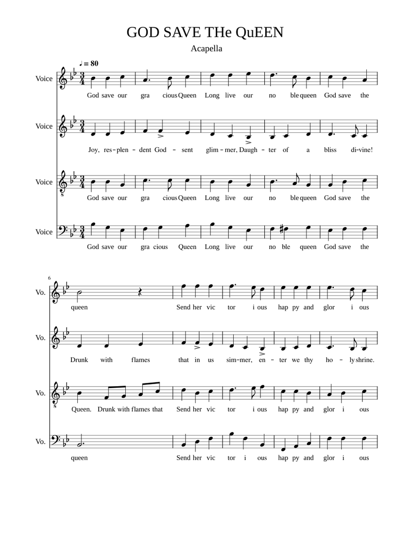 GOD SAVE THe QuEEN / Ode to the Joy MishMash Sheet Music for Voice ...