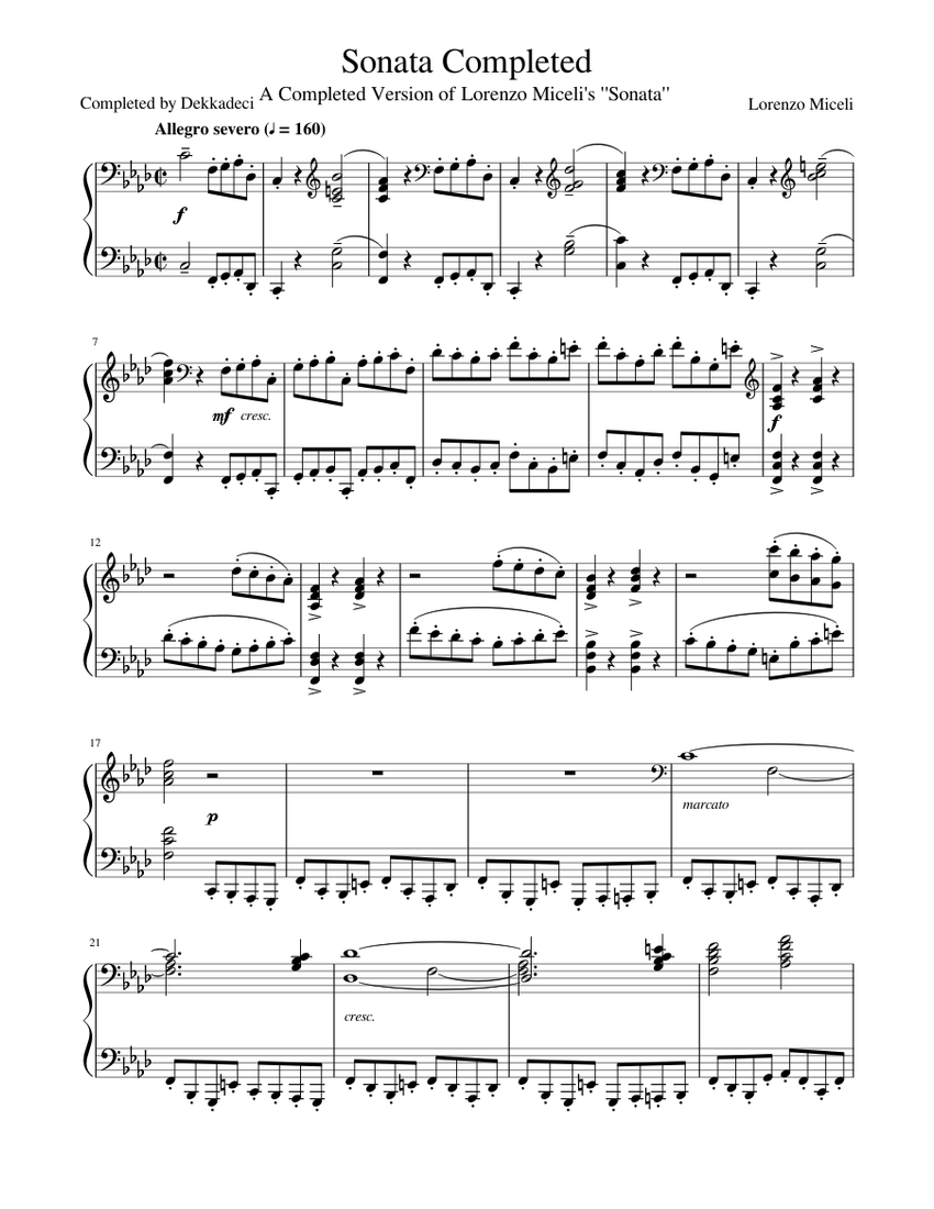 Sonata Completed (Lorenzo Miceli Completion) Sheet music for Piano ...