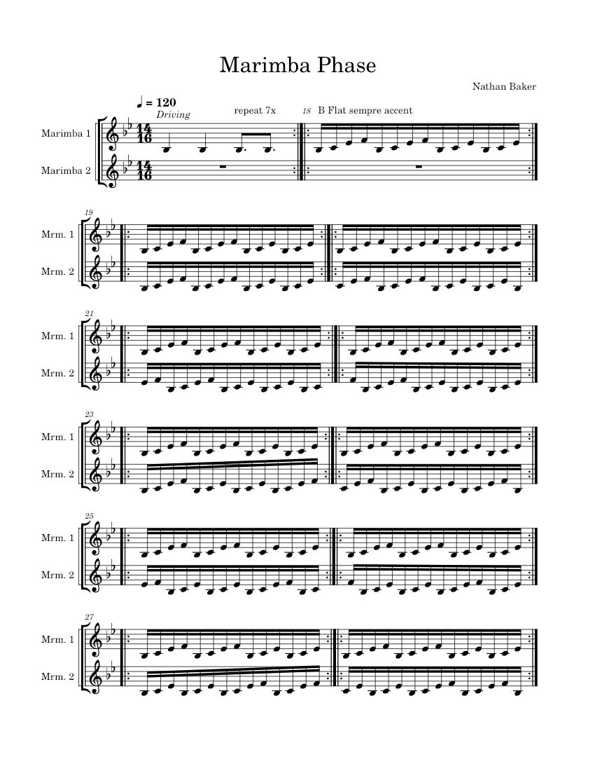 Marimba Phase Sheet Music for Marimba (Percussion Duet) | MuseScore.com