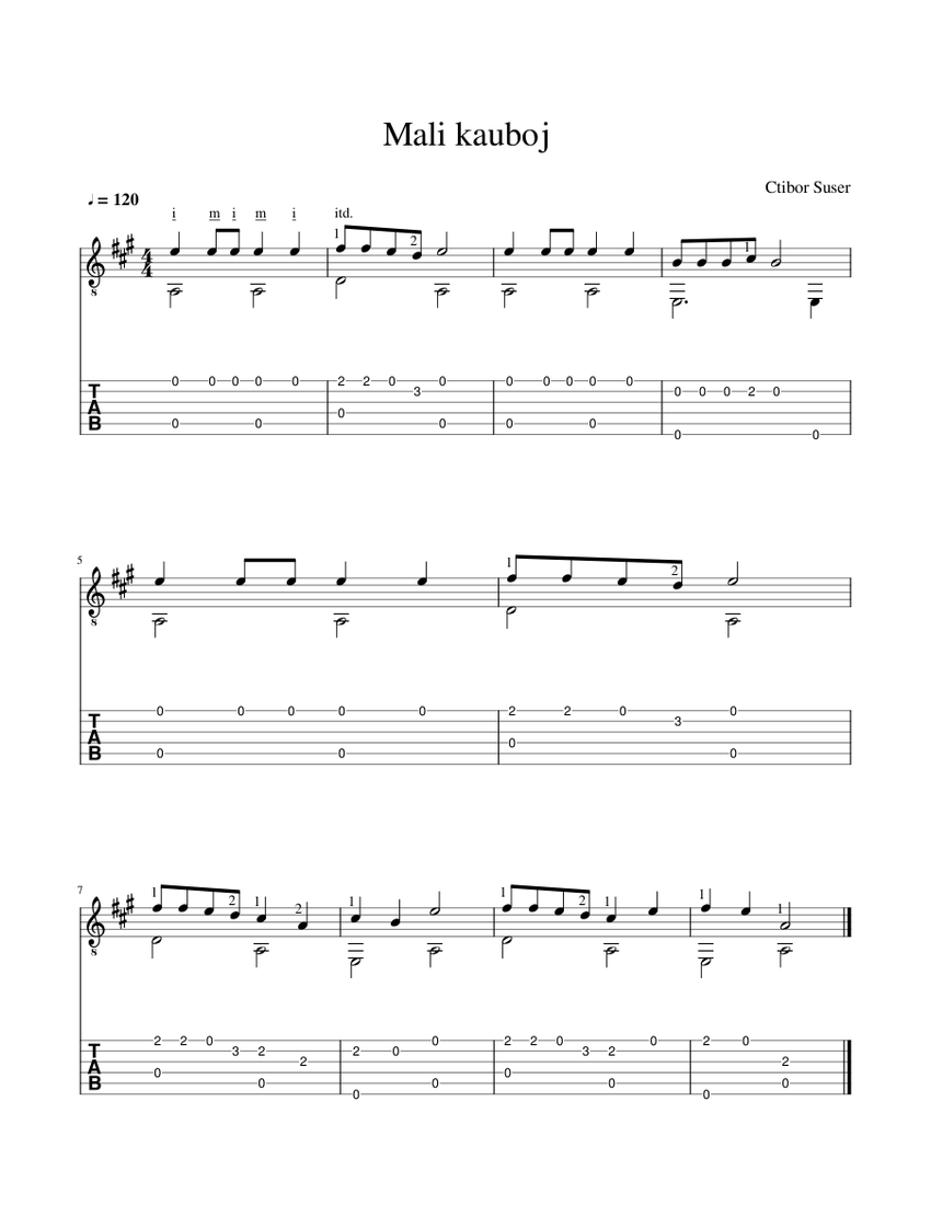 Ctibor Suser - Mali kauboj Sheet Music and Tab for Guitar (Solo ...