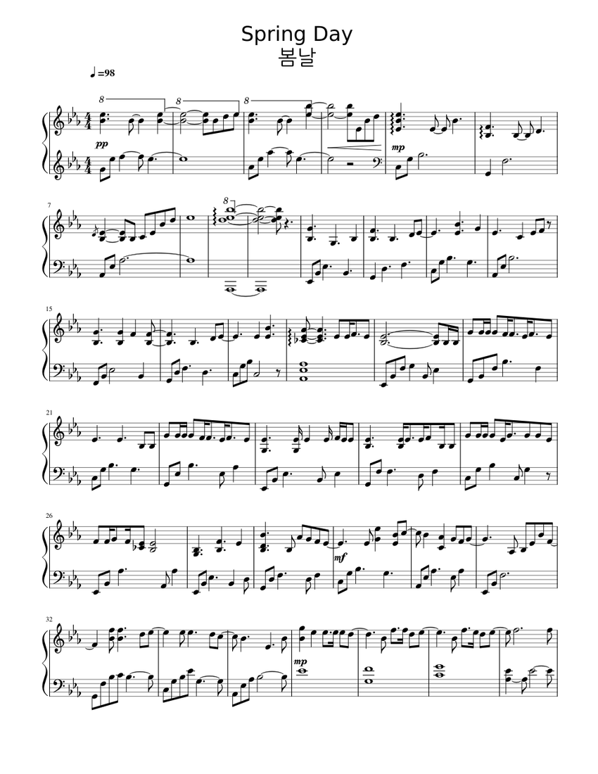 Spring day (봄날) – BTS Piano Sheet Music for Piano (Solo) | MuseScore.com