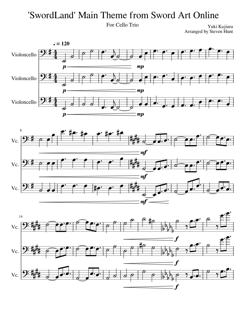 Sword Art Online Swordland For Cello Trio Sheet music for Cello (String ...