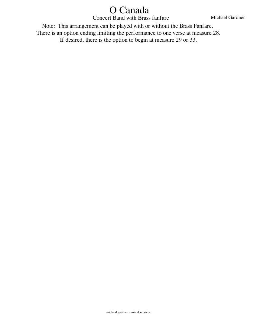 O Canada Concert Band and Brass Fanfare Sheet Music for Trombone ...