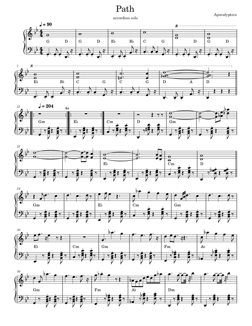 Path – Apocalyptica Sheet Music for Accordion (Solo) | MuseScore.com