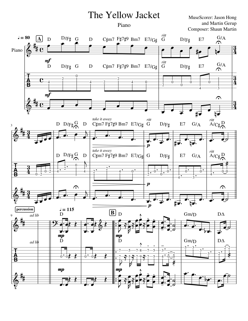 The Yellow Jacket Shaun Martin Sheet Music and Tab with Chords for ...