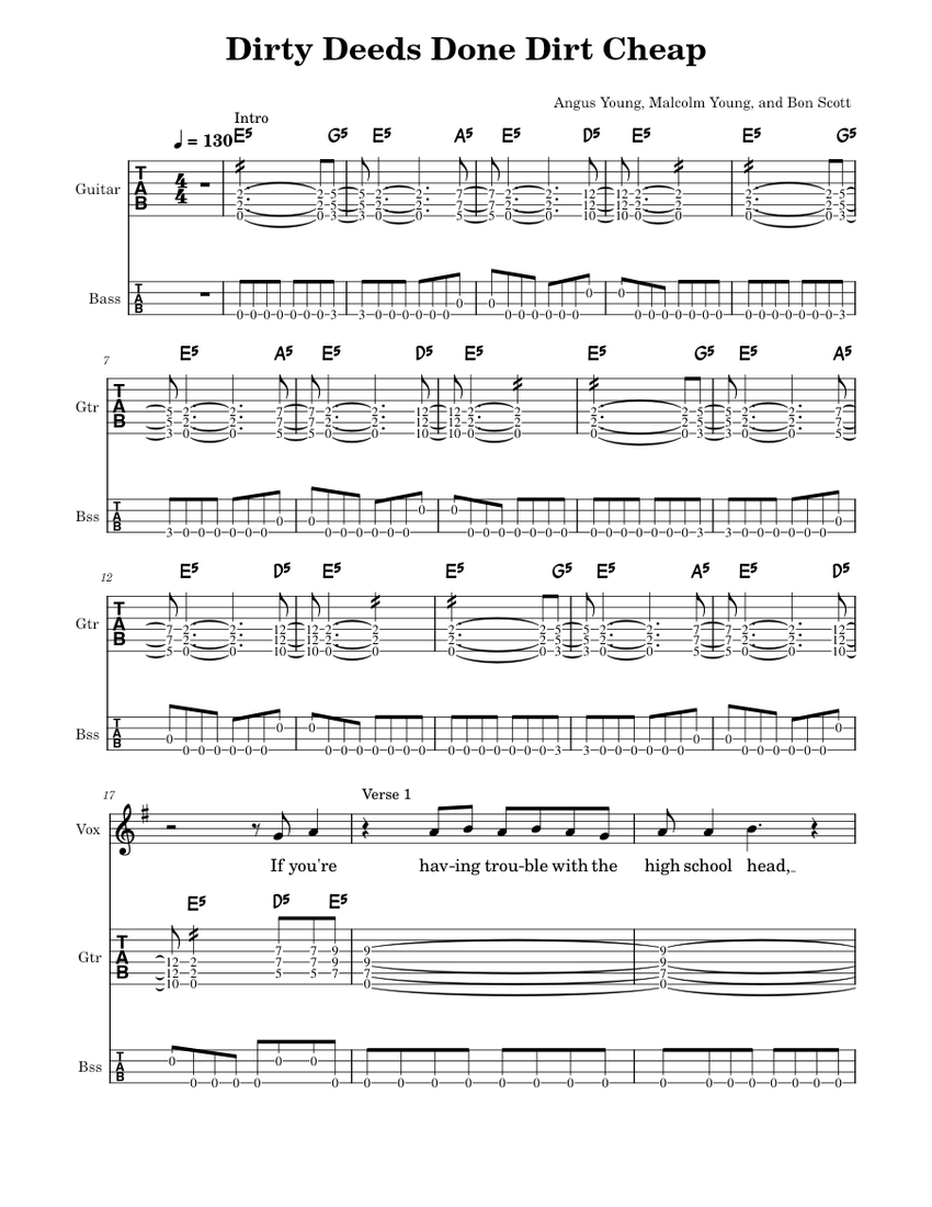 Dirty deeds done dirt cheap – AC/DC Sheet Music and Tab with Chords for ...