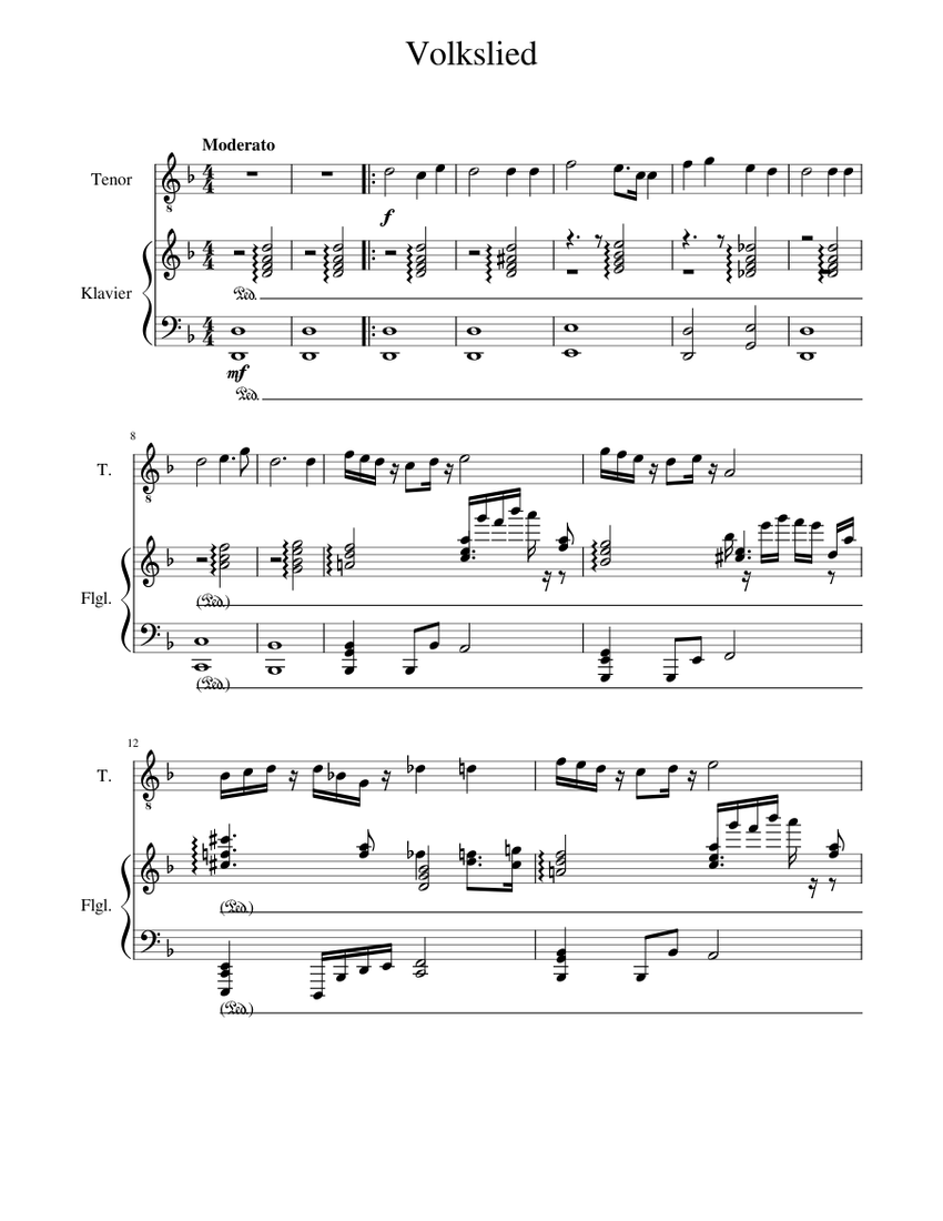 Volkslied Sheet music for Piano, Tenor (Piano-Voice) | Musescore.com