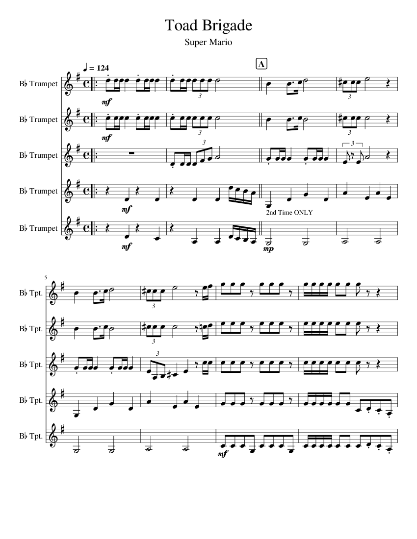 Toad_Brigade Sheet music for Trumpet in b-flat (Mixed Quintet ...