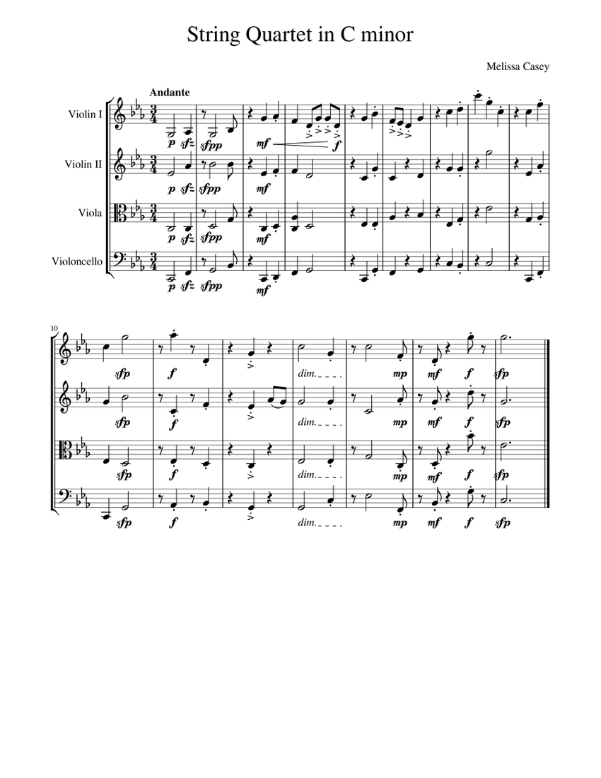 String_Quartet_in_C_minor Sheet music for Violin, Viola, Cello (String ...
