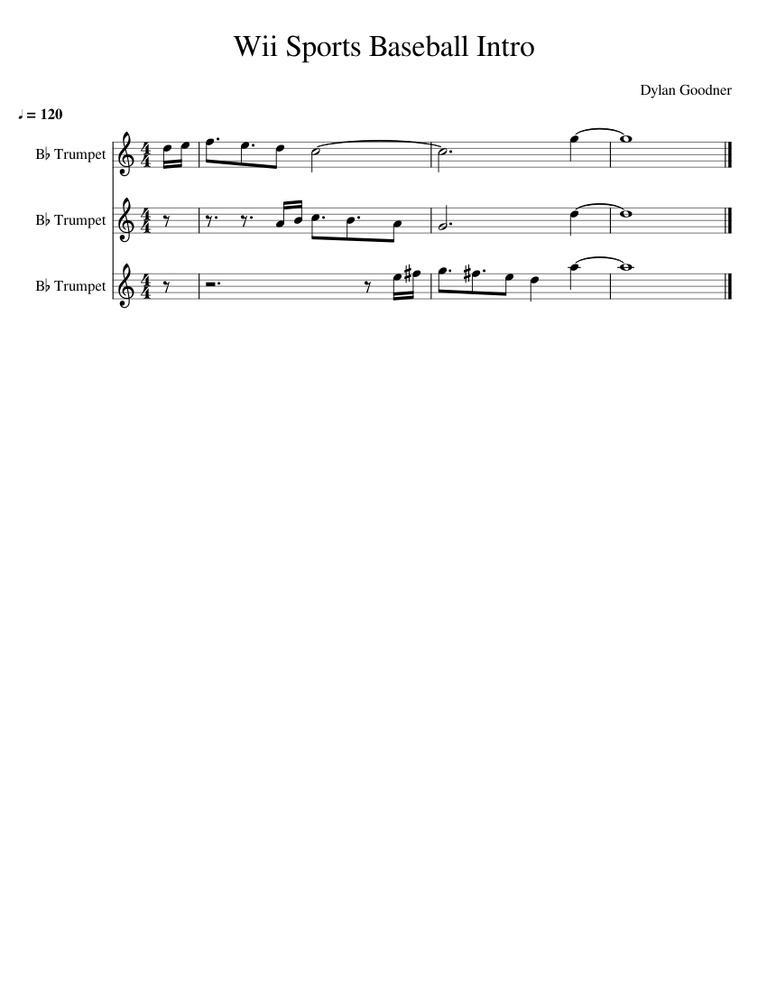 Wii Sports Baseball Intro Sheet Music for Trumpet in b-flat (Mixed Trio ...