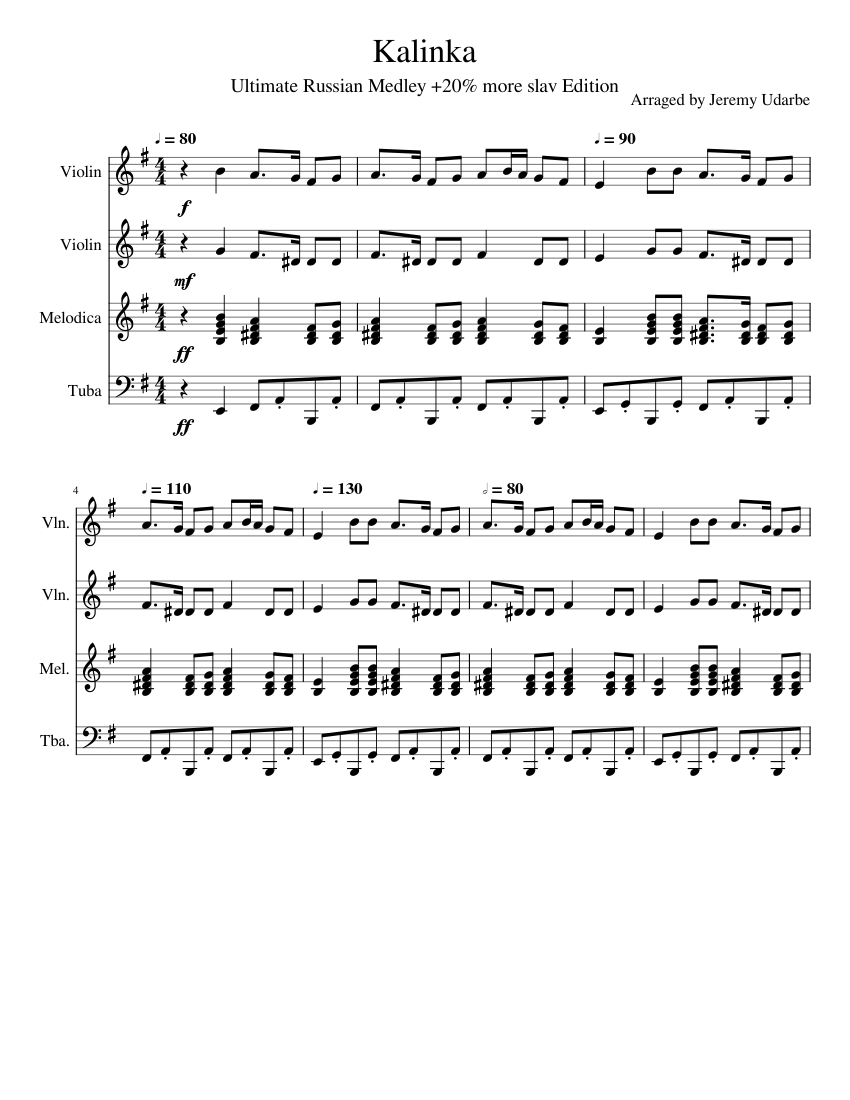 Kalinka (Ultimate Russian Medley +20% more slav) Sheet Music for Tuba ...