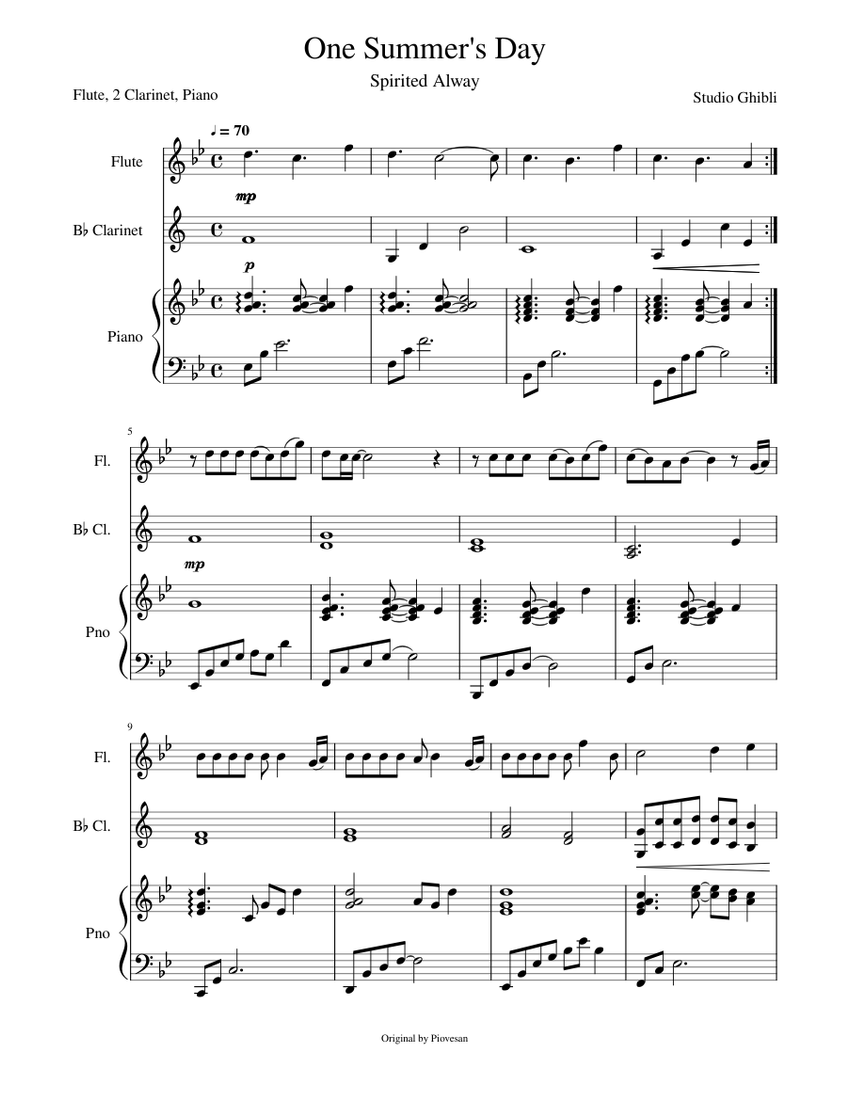One_Summers_Day_Flute_Clarinet_Piano Sheet music for Piano, Flute ...