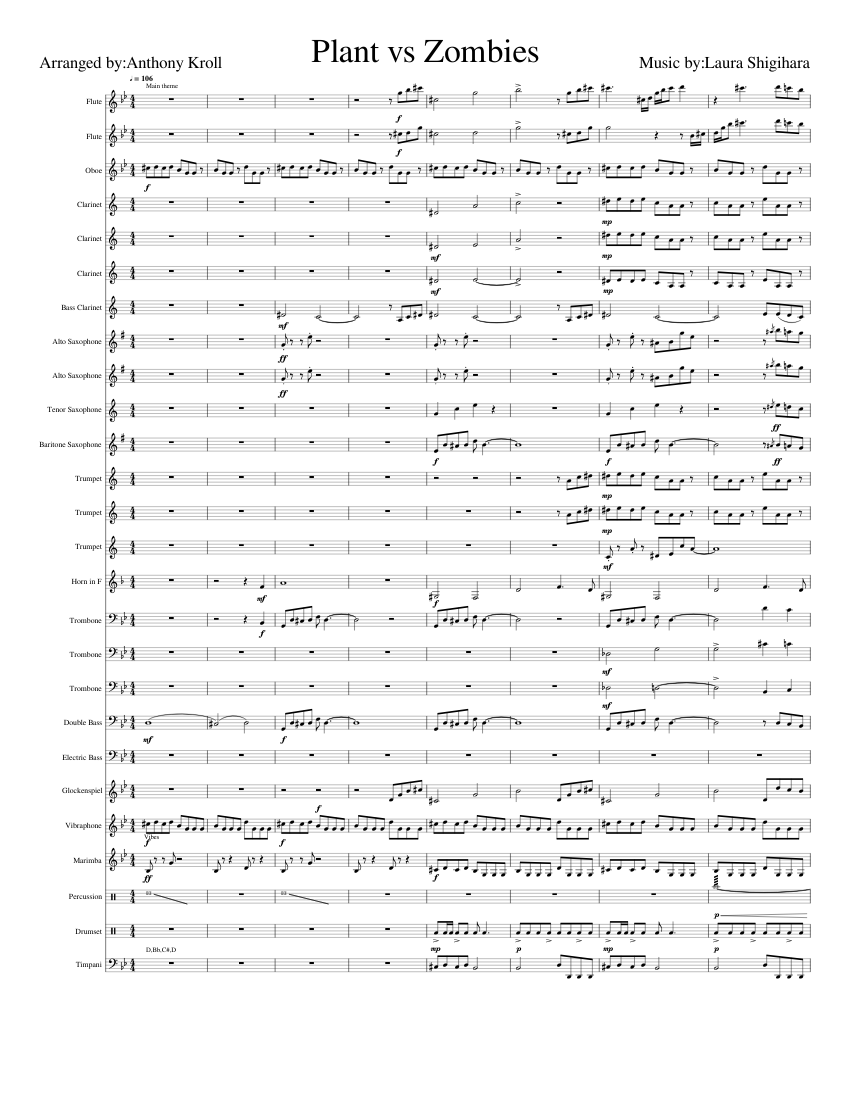 plant_vs_Zombies concert band Sheet music for Trombone, Flute, Oboe ...