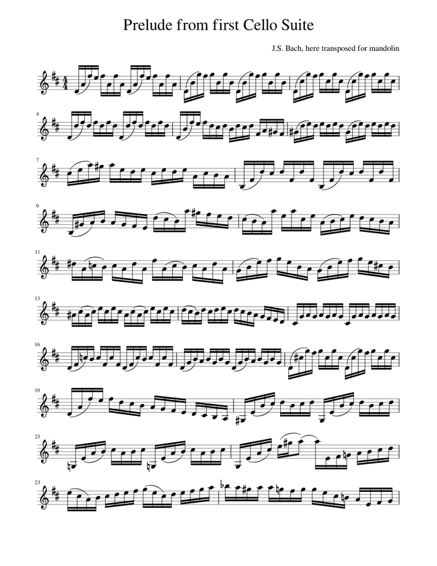 Prelude from first Cello Suite Sheet music for Piano (Solo) Easy ...