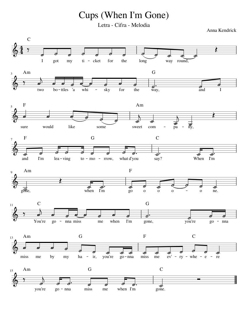 Cups when i gone - cifra- letra e melodia Sheet Music with Chords for ...