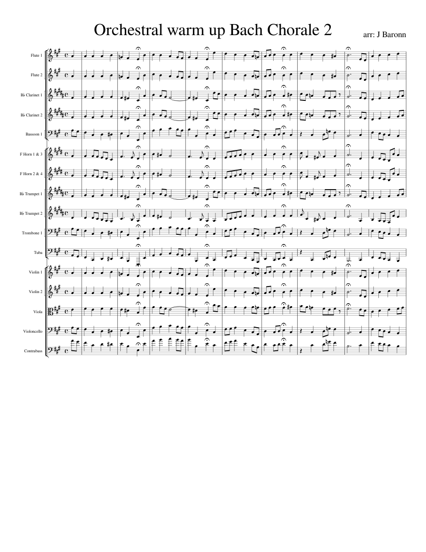 Orchestral warm up Bach Chorale 2 Sheet music for Trombone, Tuba, Flute ...