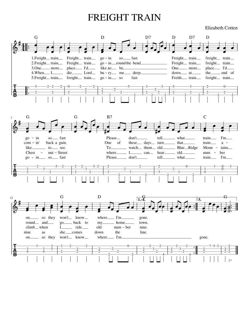 FREIGHT TRAIN IN G for Uke Sheet music for Ukulele (Solo) | Musescore.com