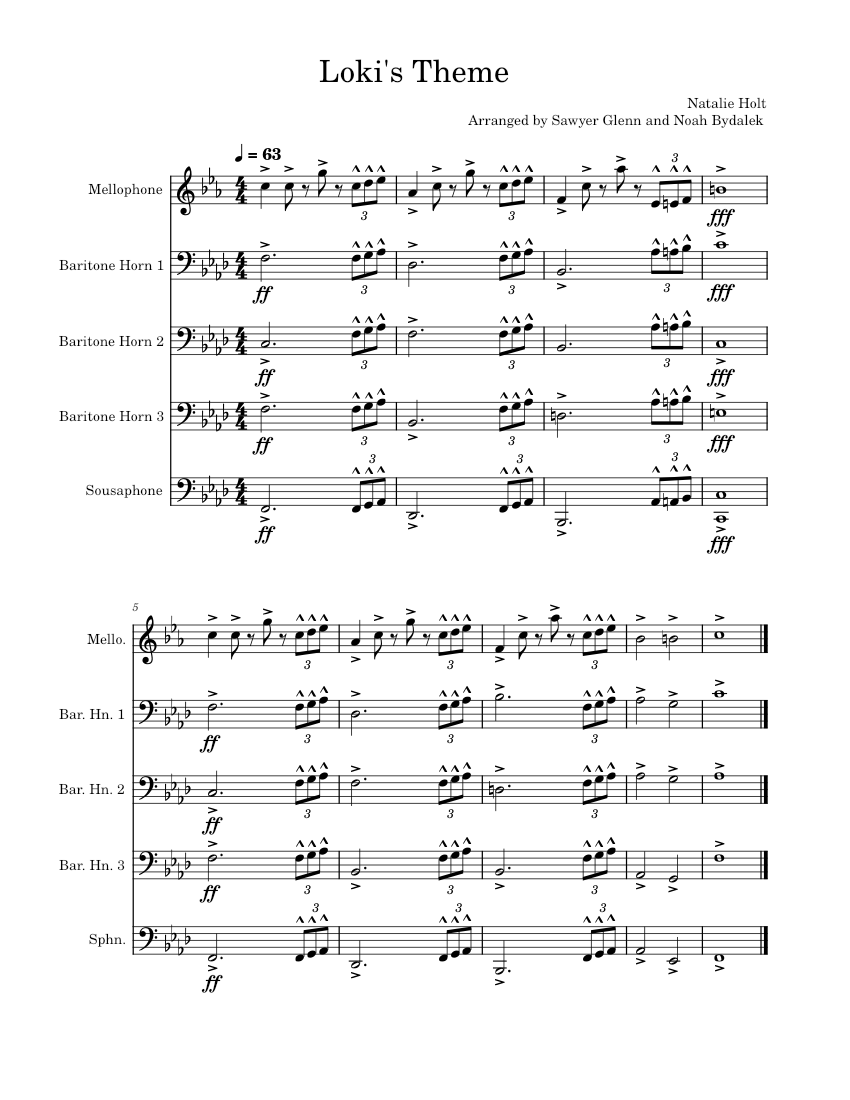 Loki's Theme Sheet Music for Mellophone, Baritone horn, Brass (other ...