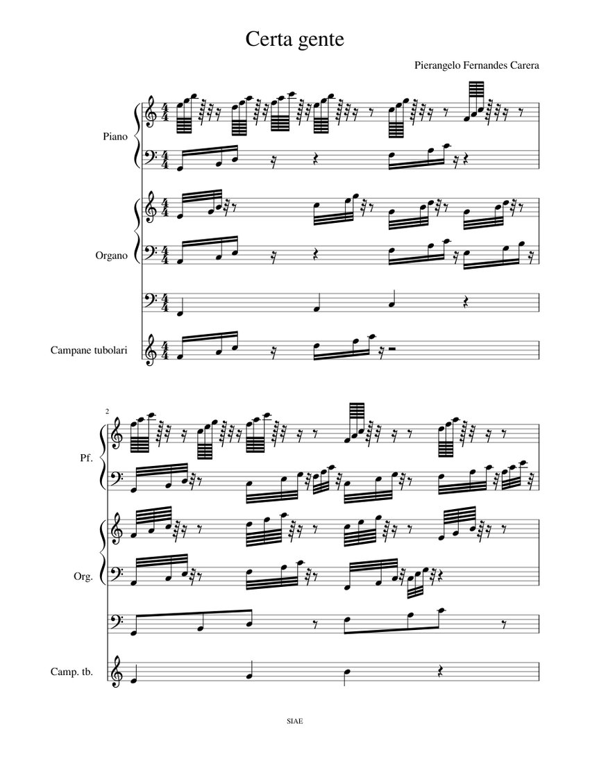 Certa gente Sheet music for Piano, Organ, Tubular bells (Mixed Trio ...
