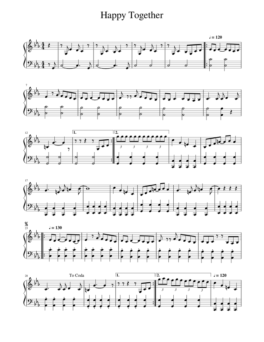 Happy_Together_piano Sheet music for Piano (Solo) Easy | Musescore.com