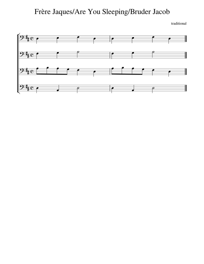 Frère Jaques Are You Sleeping Bruder Jacob, Cello Sheet Music for ...