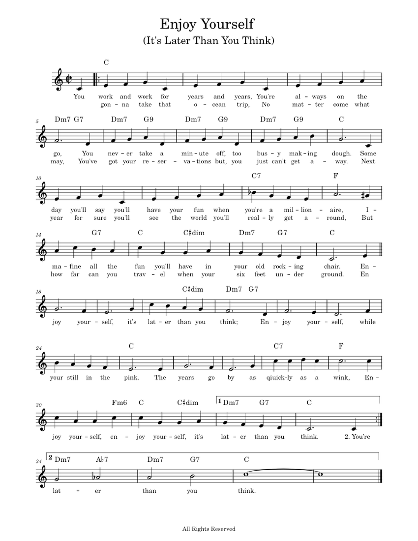 Enjoy Yourself Sheet Music with Chords for Piano (Solo) easy ...