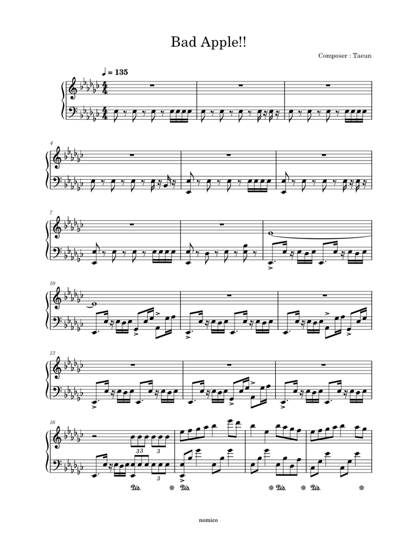 Bad Apple!! Sheet music for Piano (Solo) | Musescore.com