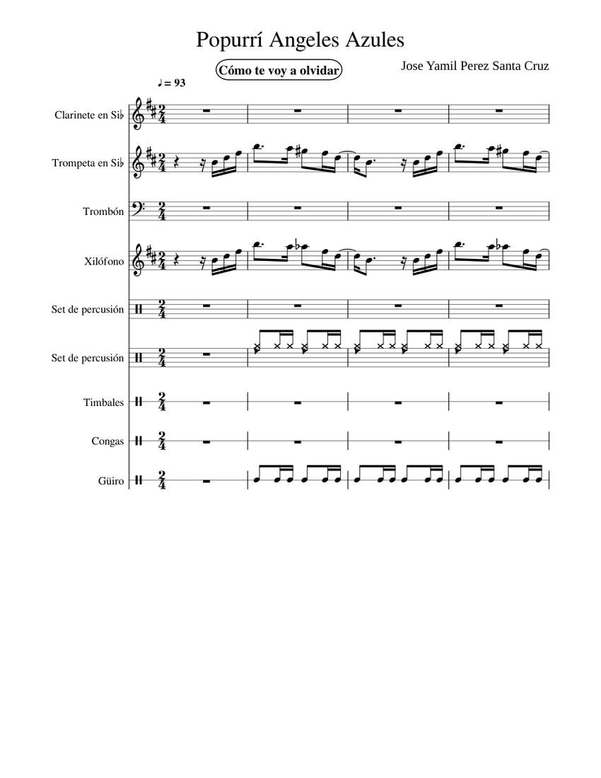 Angeles Azules Sheet Music for Trombone, Clarinet in b-flat, Trumpet in ...