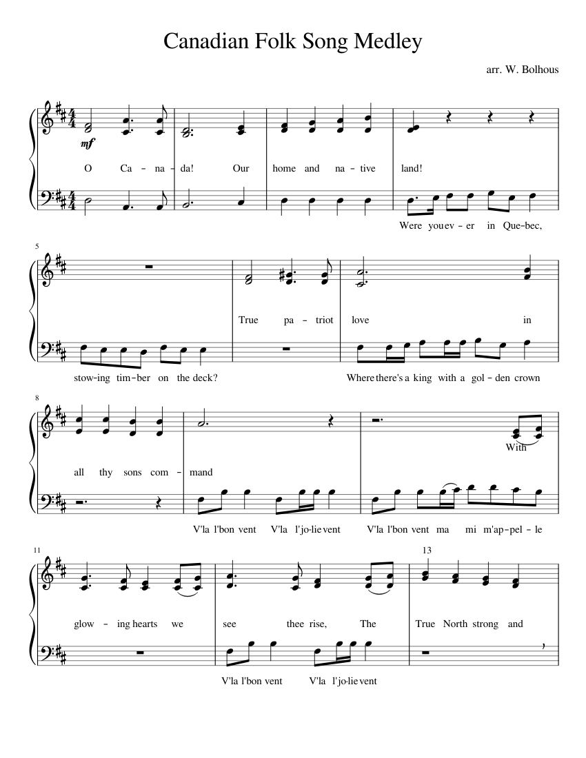 Canadian Folk Song Medley Sheet Music for Piano (Solo) Easy | MuseScore.com