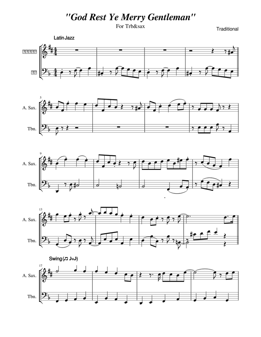 "God Rest Ye Merry Gentleman" Sheet Music for Trombone, Saxophone alto ...