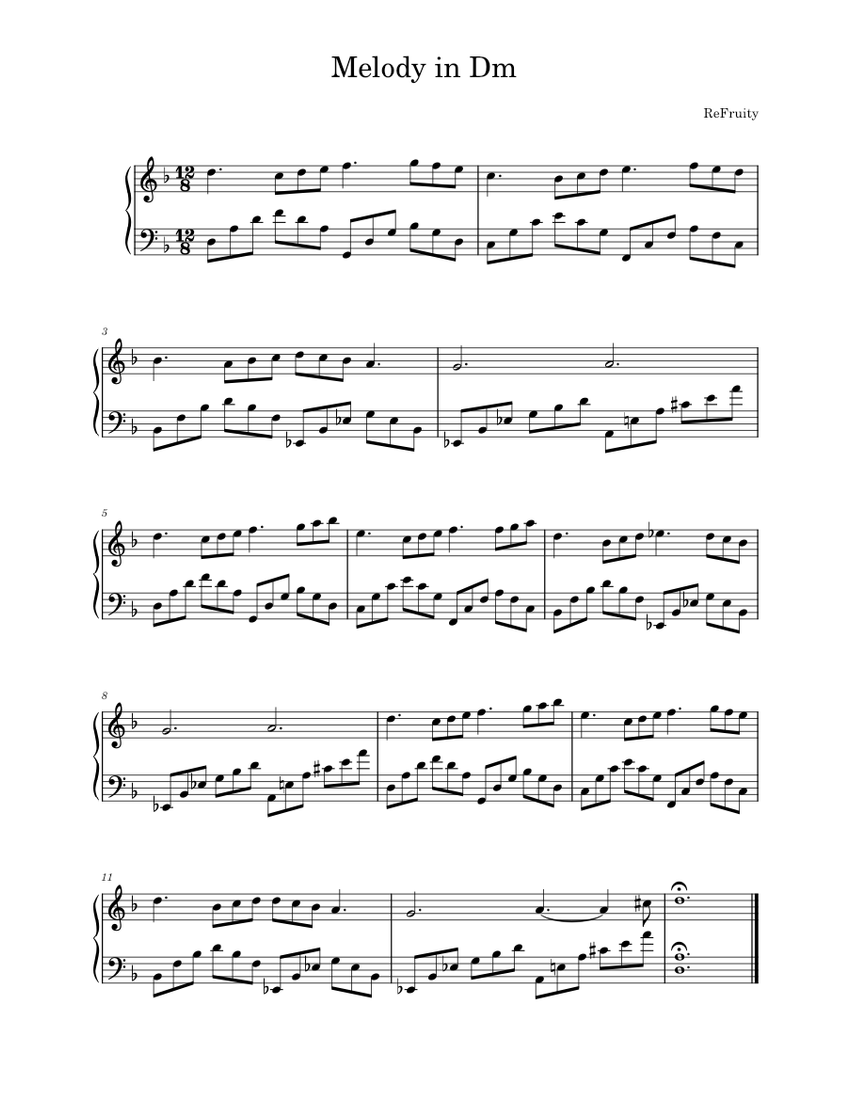 Melody in Dm - ReFruity Sheet music for Piano (Solo) Easy | Musescore.com