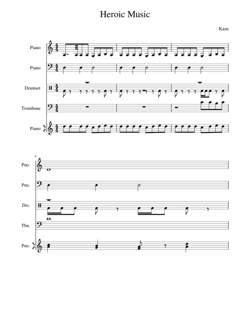 Heroic_Music Sheet music for Piano, Trombone, Drum group (Mixed Quintet ...